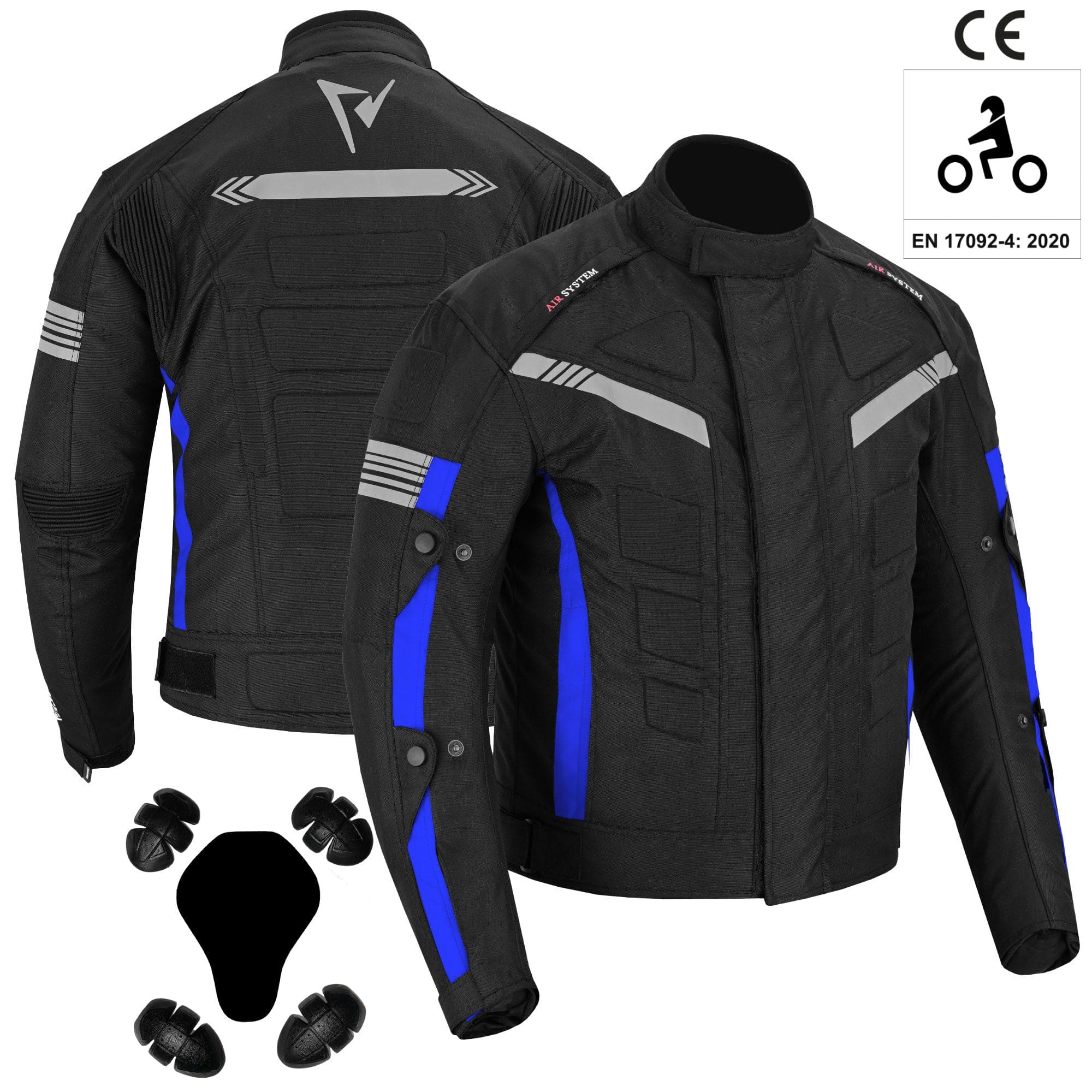 Motorcycle Mens Waterproof Armoured Jacket Blue Black – Vaster Moto
